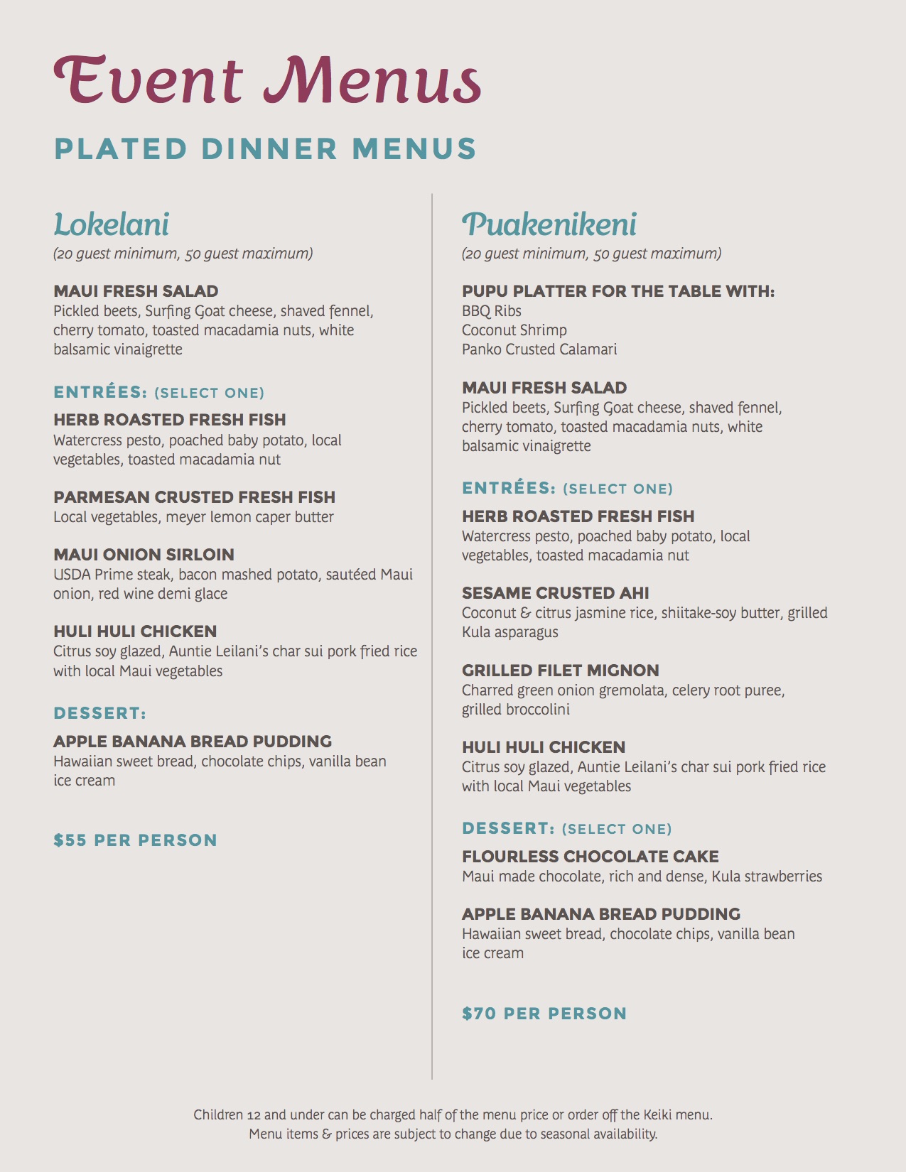 Banquet & Event Menu